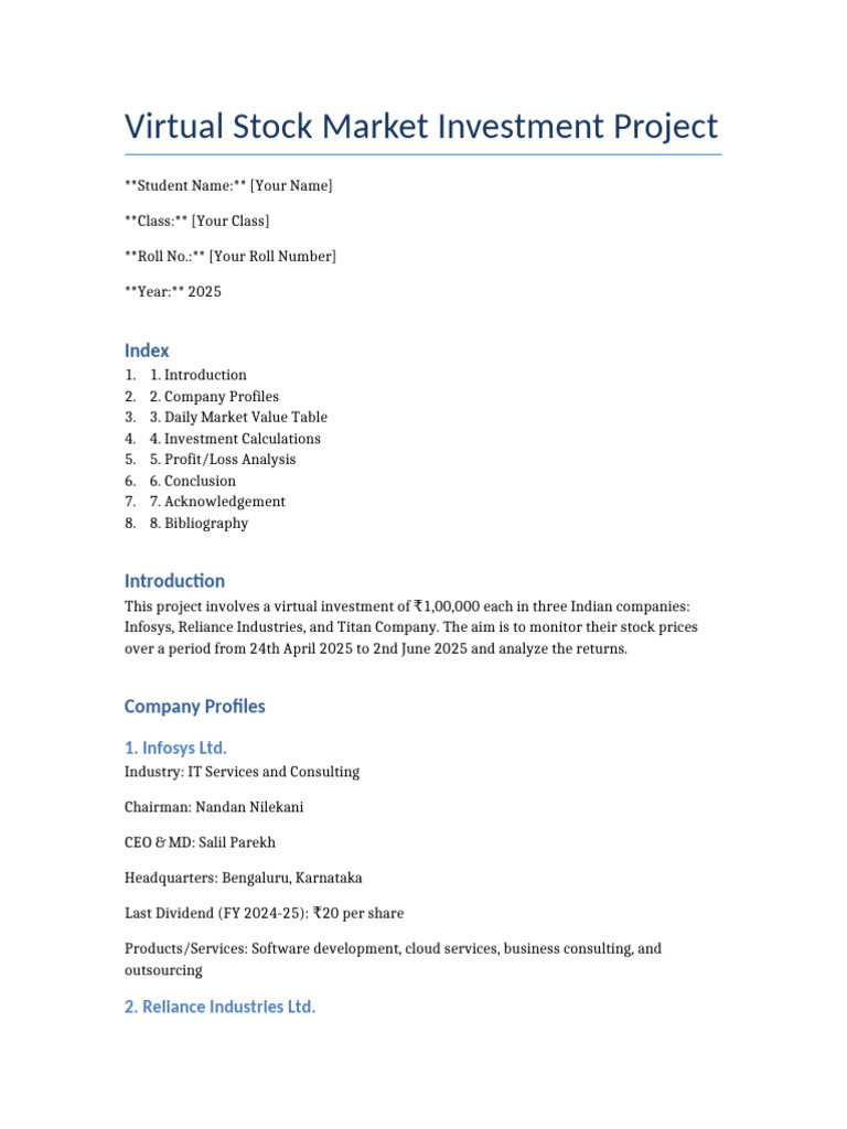 Virtual Stock Market Investment Analysis | PDF