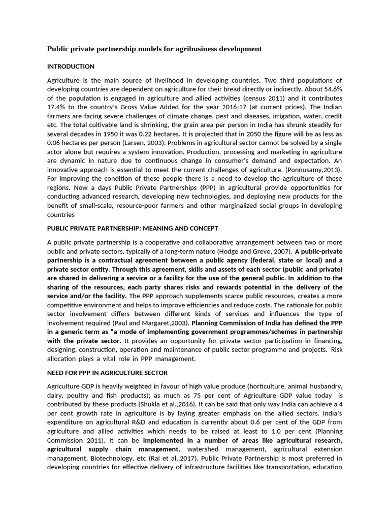 LECTURE 33 Public Private Partnership Models For Agribusiness Development | PDF | Public–Private ...