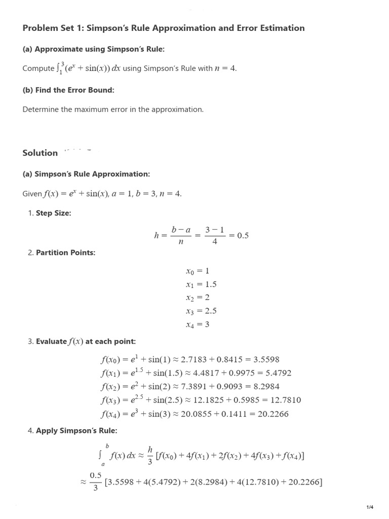 Simpson's Rule Problem Sets | PDF | Approximation | Numerical Analysis