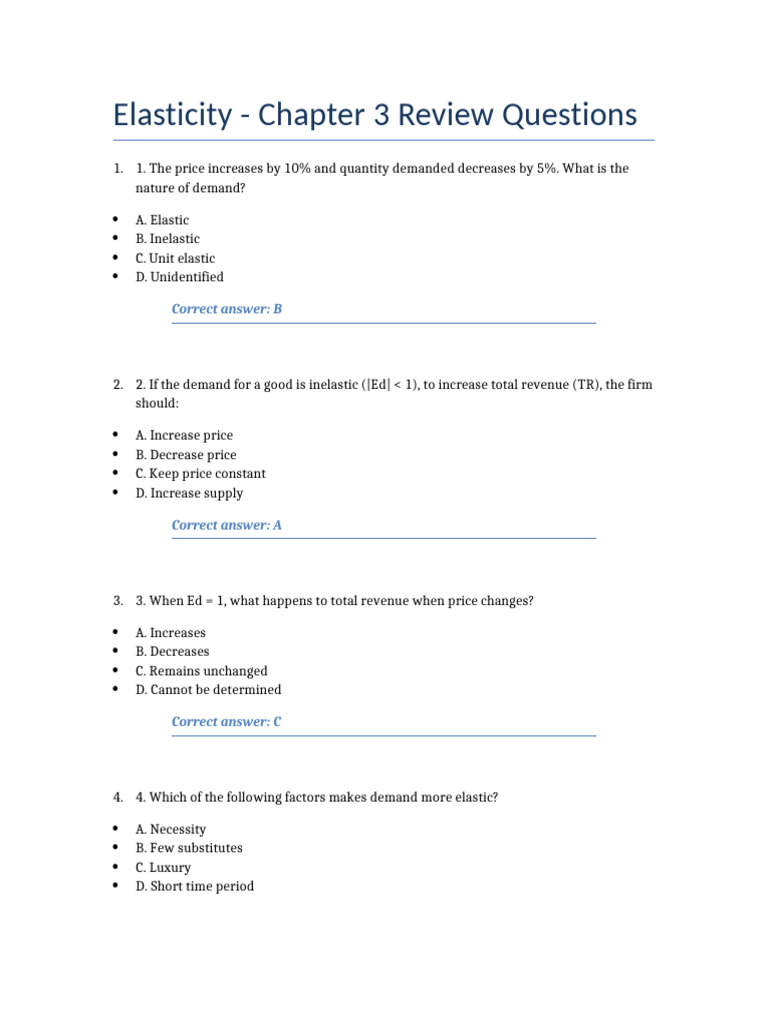 Elasticity Review Questions | PDF