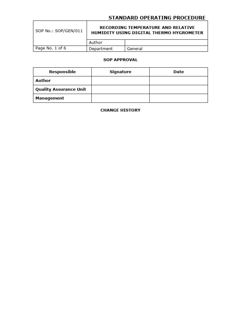 Digital Thermo Hygrometer SOP | PDF | Humidity