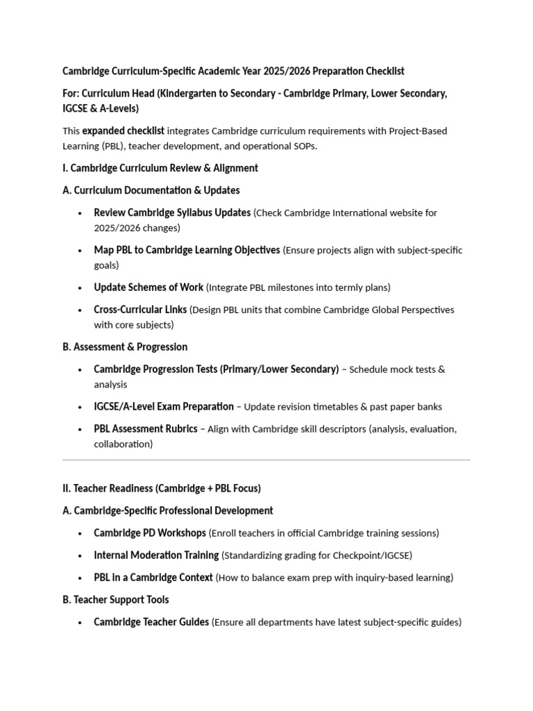 Cambridge Curriculum Checklist | PDF | Curriculum | Learning