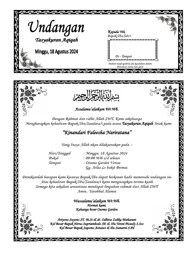 Undangan Aqiqah Rev | PDF