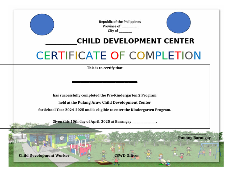 Pre-Kindergarten Completion Certificate | PDF