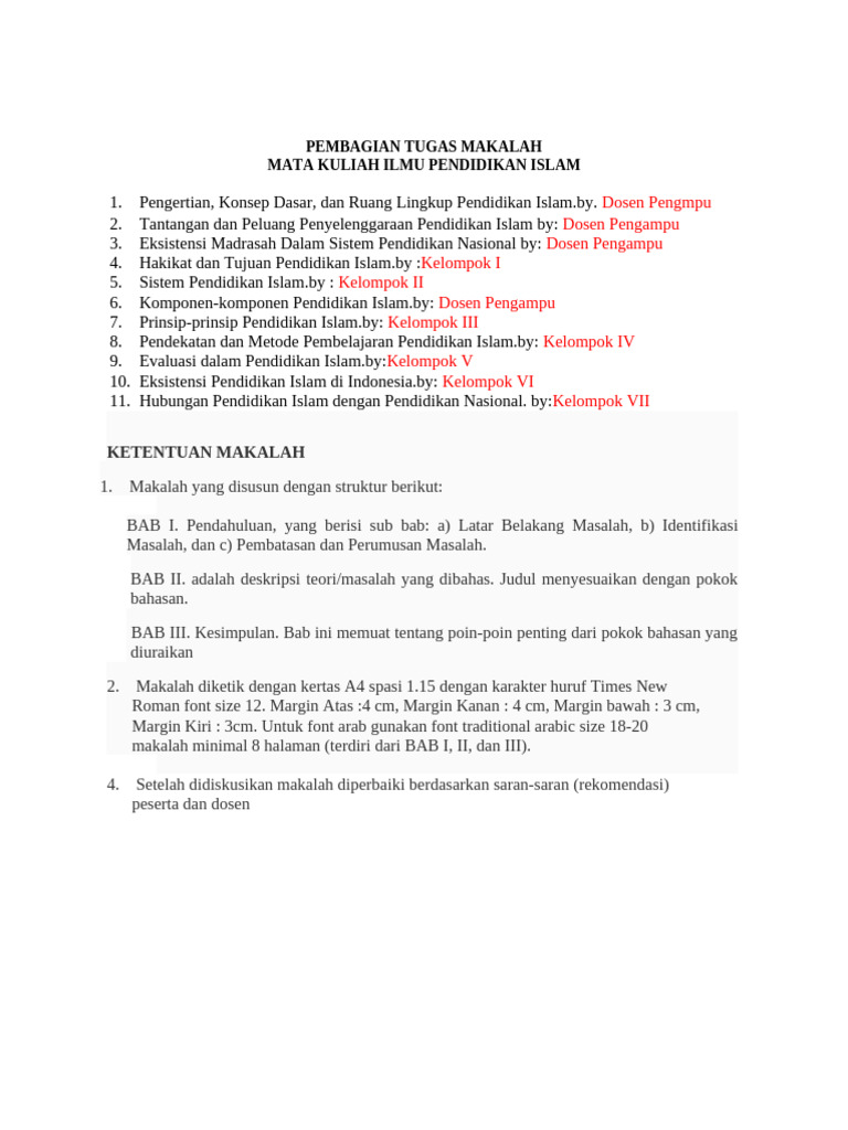 Pembagian Tugas Makalah Ipi | PDF