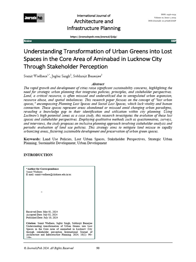 90 109 Understanding Transformation of Urban Greens Into Lost Spaces | PDF | Sustainability | Space