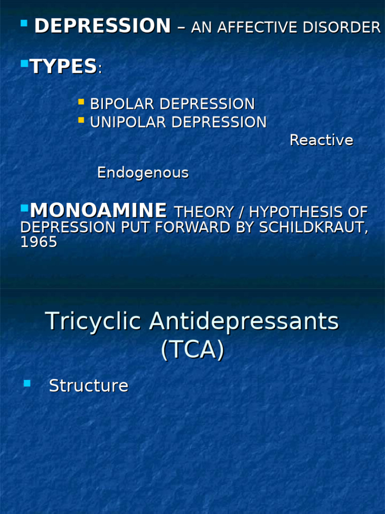 Tricyclic Antidepressants (TAC) | PDF | Psychopharmacology | Pharmacology