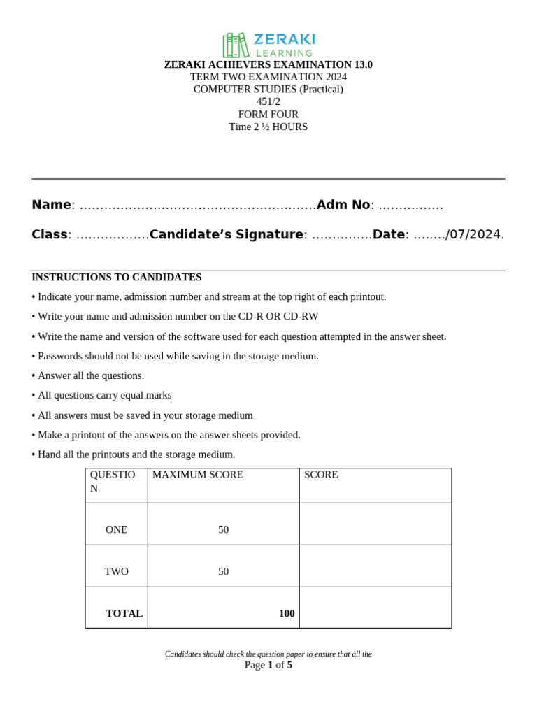 Computer Studies - Paper 2 Updated - Question Paper | PDF | Computing