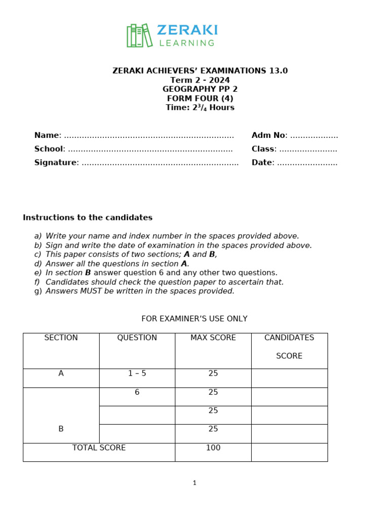 Geography Paper 2 Exam Guide 2024 | PDF | Kenya | Irrigation