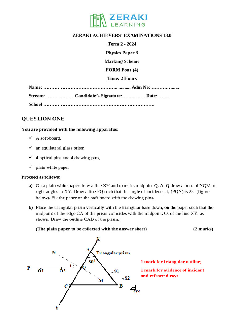 Physics Paper 3 Marking Scheme 2024 | PDF | Temperature | Optics