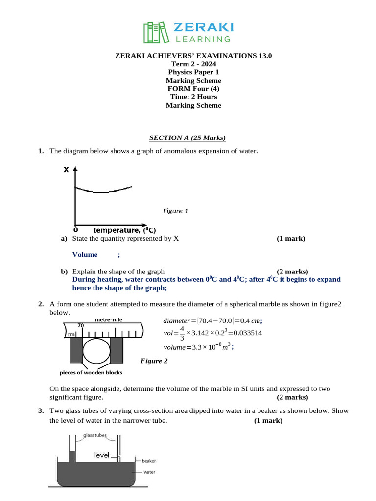 Physics - Paper 1 - Marking Scheme | PDF | Force | Pressure
