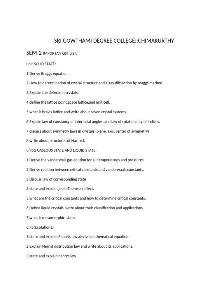 Sri Gowthami Degree College::Chimakurthy SEM-2 | PDF | Crystal ...