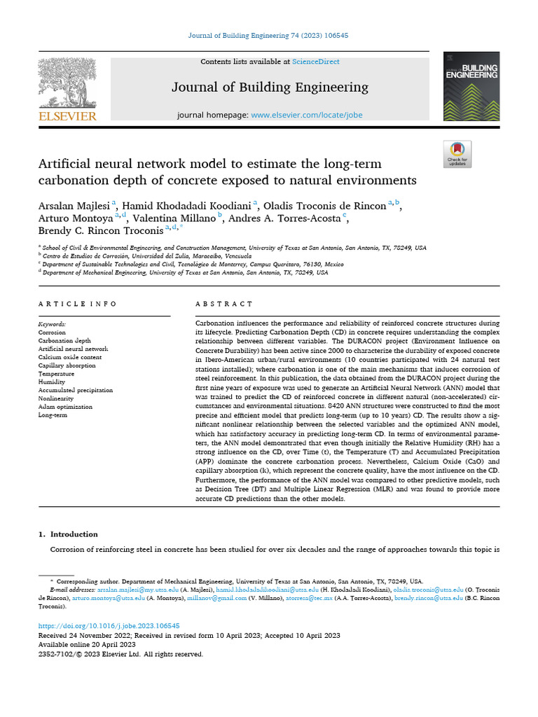 Artificial Neural Network Model to Estimate the Long-term Carbonation Depth of Concrete Exposed ...