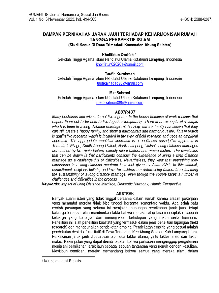 Pernikahan Jarak Jauh (Long Distance Marriege), Yaya | PDF