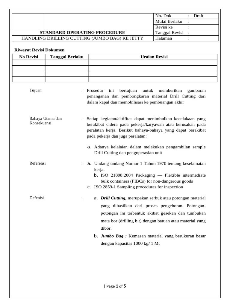 Sop Handling From Jetty To Jumbo Bag Inventory | PDF