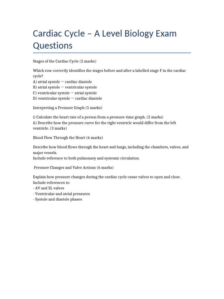 Cardiac Cycle Worksheet | PDF