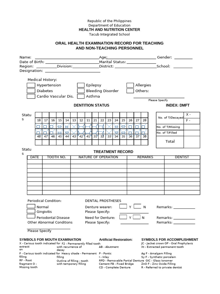 Oral Health Examination Record | PDF | Dentures | Dentistry