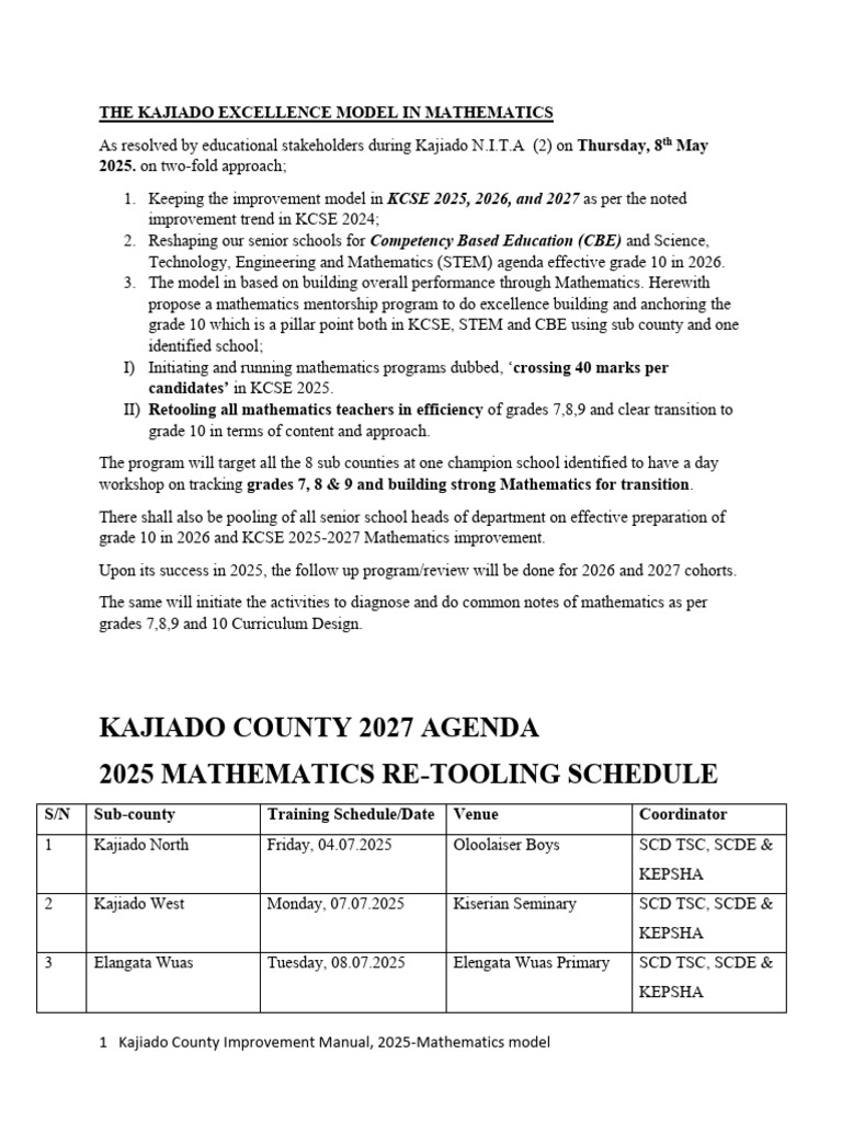 2025-2027 Kajiado Mat Mentorship Schedule 2025 | PDF | Science | Mathematics