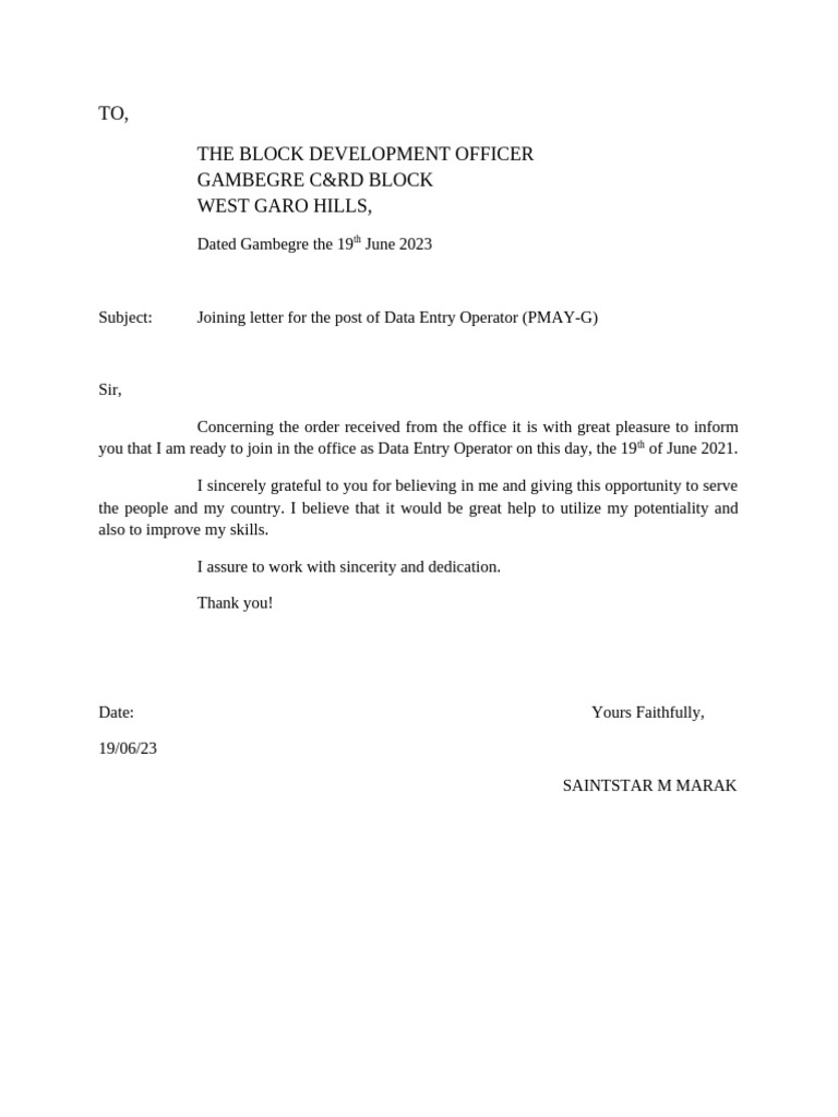 Joining Letter | PDF