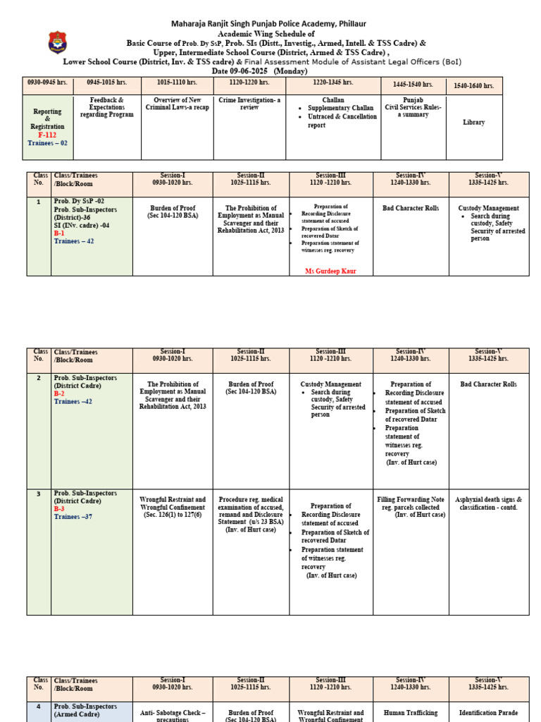 Schedule 09-06-2025 Monday | PDF | Legal Action | Criminal Law
