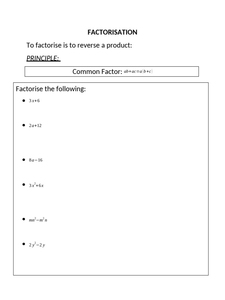 Factorisation Techniques and Examples | PDF
