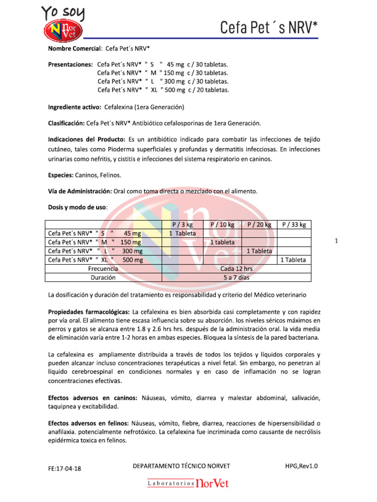 Ficha Tecnica Cefa Pet S NRV Rev 1 1585419455 | PDF