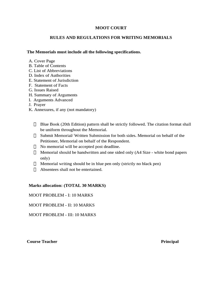 MOOT COURT Rules and Regulations For Writing Memorials | PDF