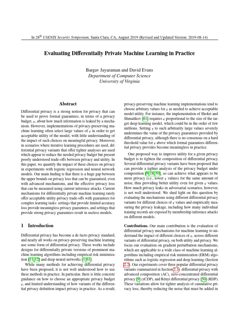 Evaluating Differentially Private Machine Learning in Practice | PDF ...