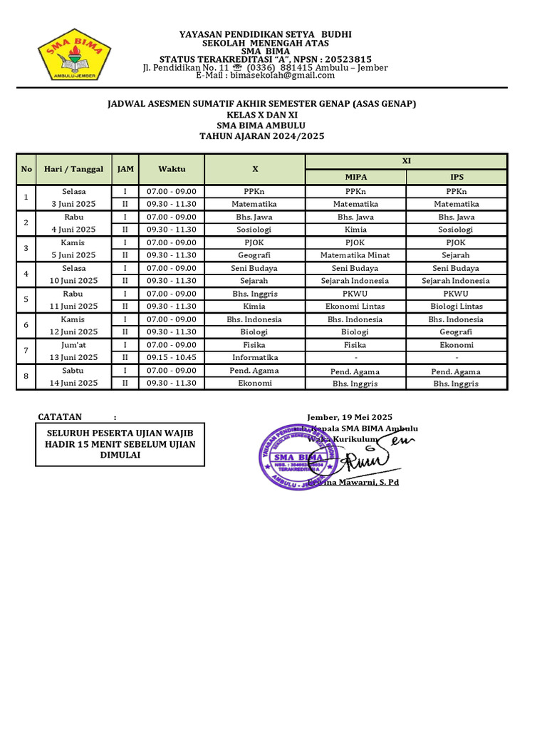 Jadwal Asas Genap X Dan Xi 2025 | PDF