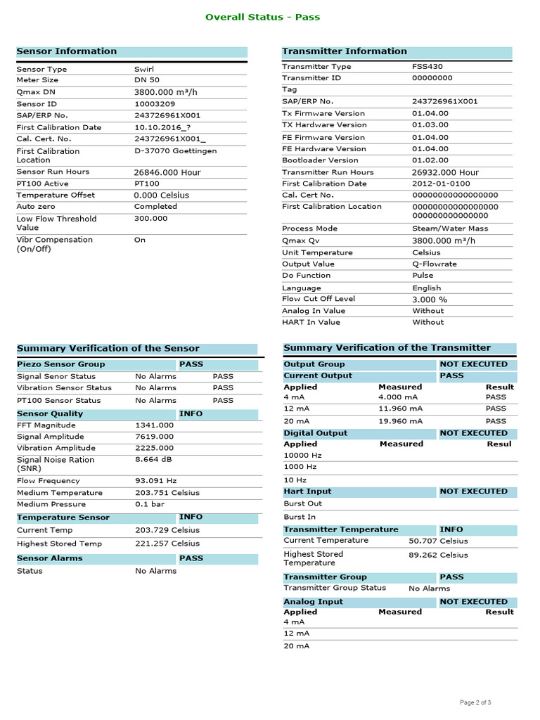 ABB Ability Verification Report Swirl Flowmeter | PDF | Sensor | Signal To Noise Ratio