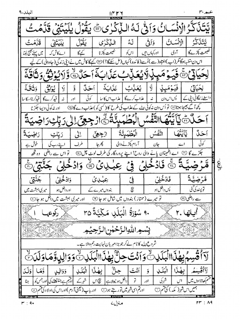 Surah 90 Al Balad Urdu Tarjuma | PDF
