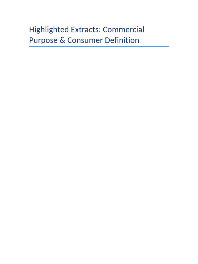 Consumer Definition Commercial Purpose Highlights | PDF