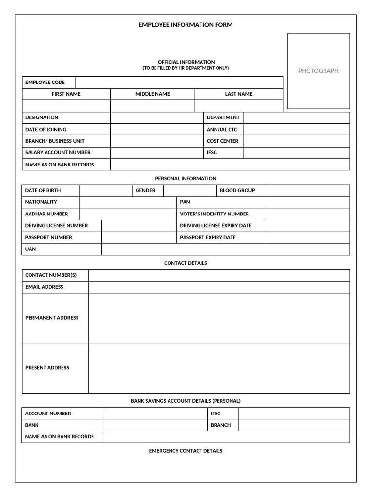 Employee Information Form - SAMPLE | PDF | Authentication | Government ...