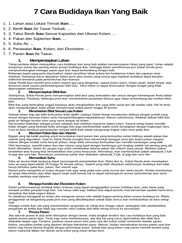 Panduan Budidaya Ikan yang Baik | PDF
