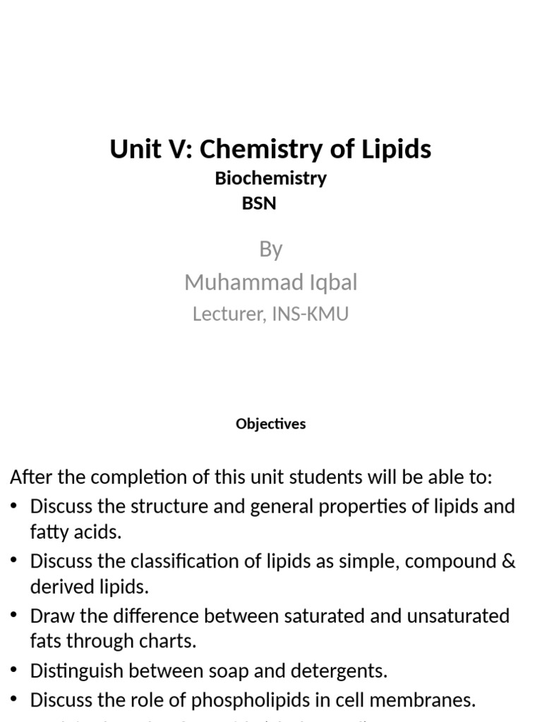 Unit V - Chemistry of Lipids - STD | PDF | Wax | Fatty Acid