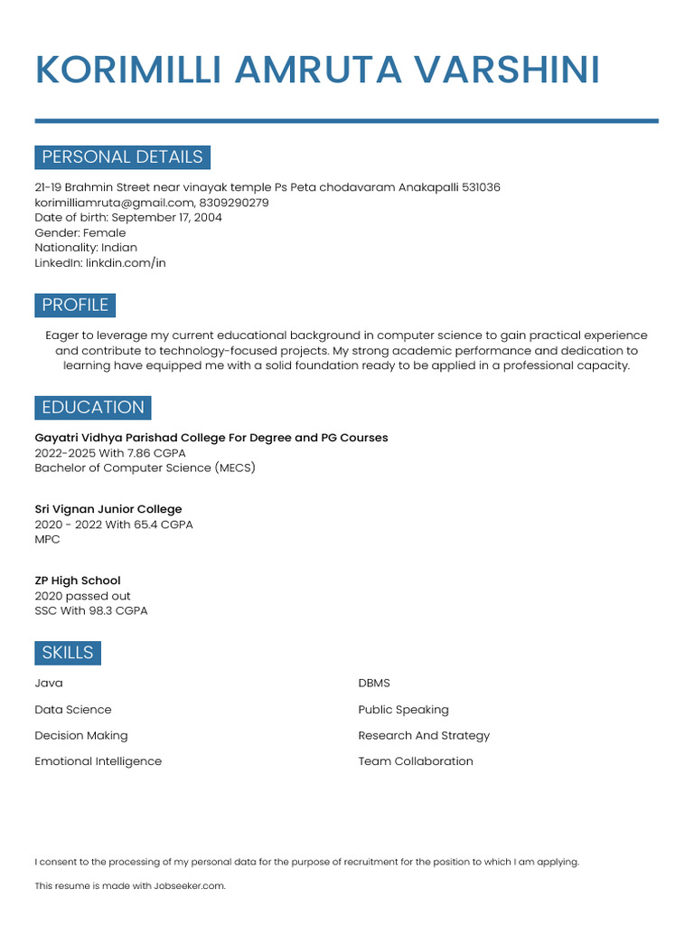 Resume Korimilli Amruta Varshini 04 12 2025 10 28 51 PM | PDF