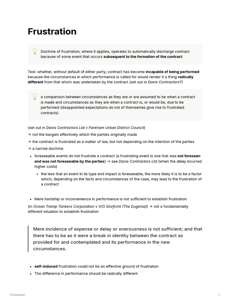 Law of Contract - Frustration | PDF | Contractual Term | Consideration