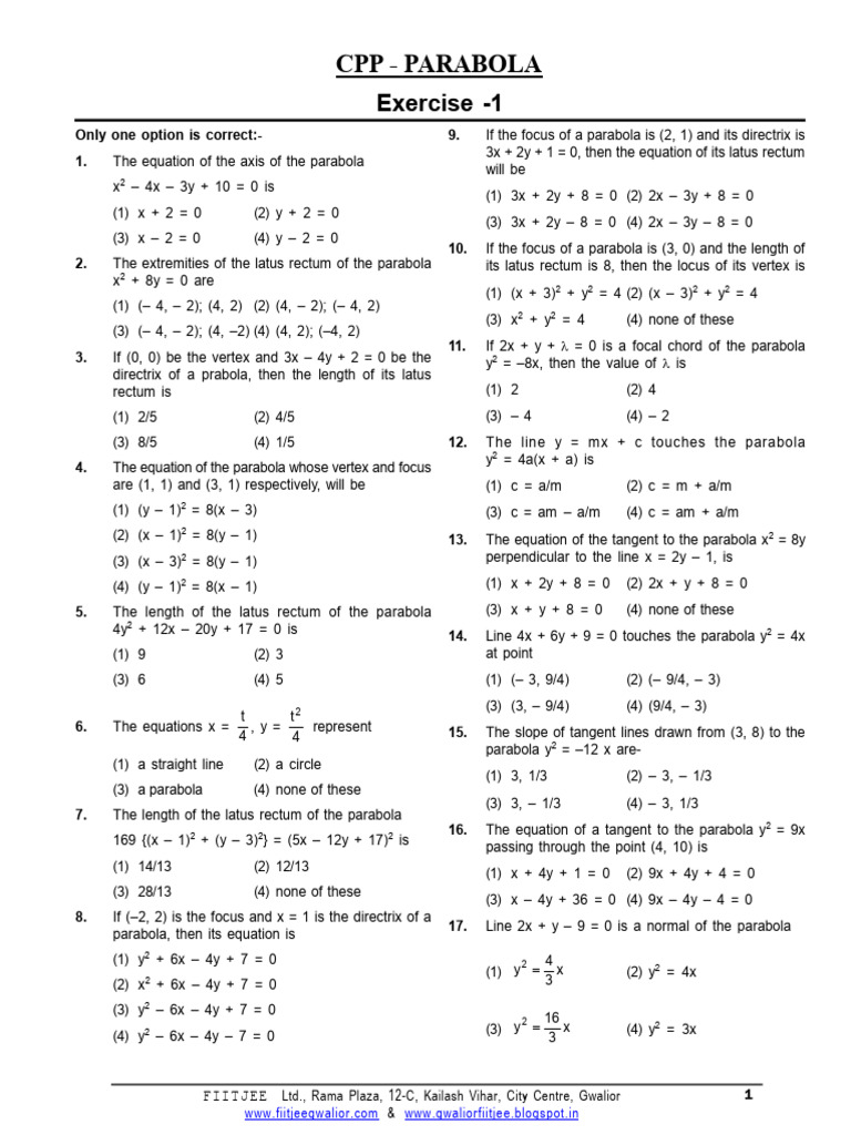 Tangents and Normals of Parabolas | PDF | Analytic Geometry ...