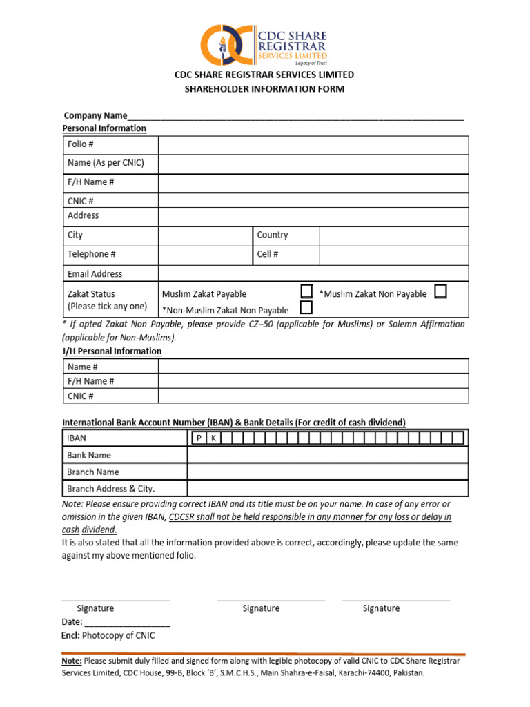 Shareholder Information Form (SIF) | PDF | Government Of Pakistan ...