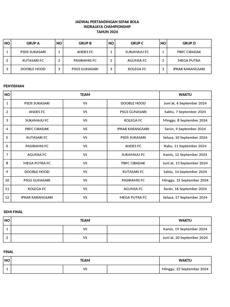 Jadwal Pertandingan | PDF