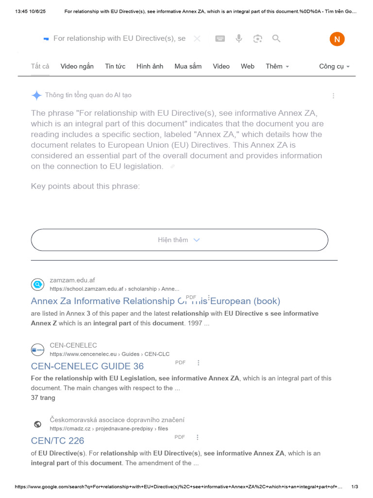 EU Directive Relationship in Annex ZA | PDF