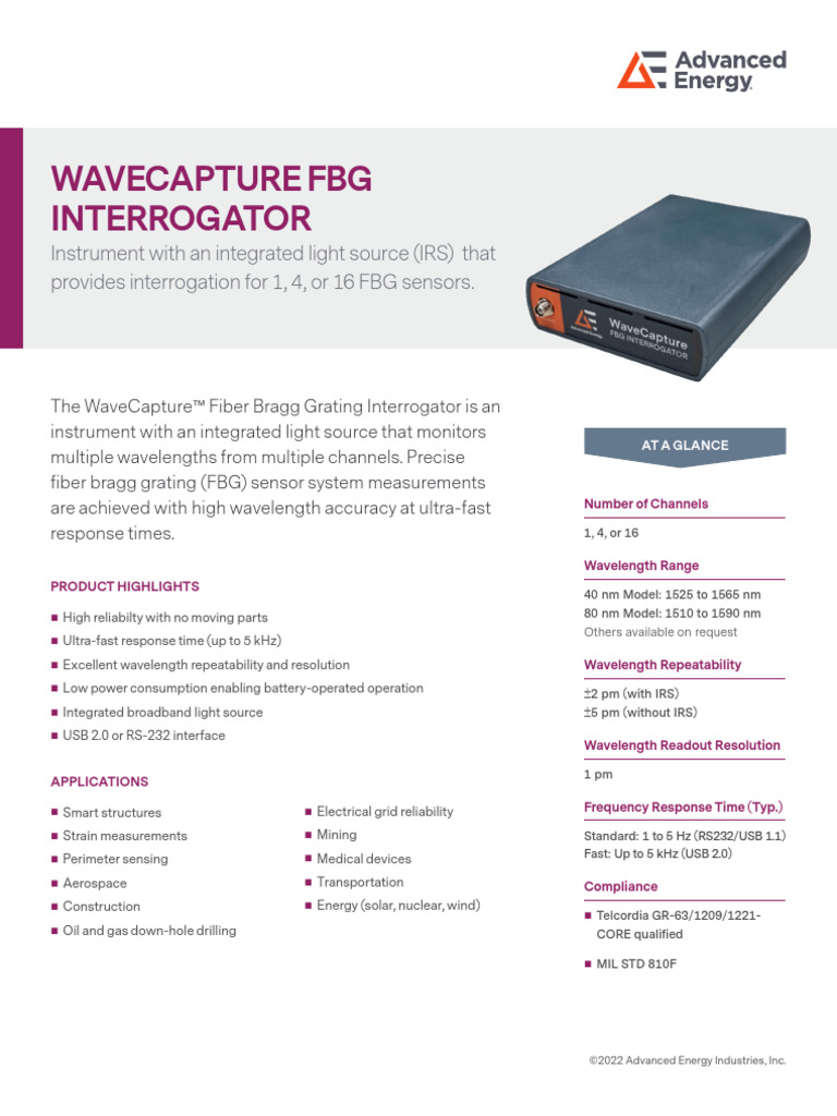 En Fot FBG Interrogator Data Sheet | PDF | Optical Fiber | Usb