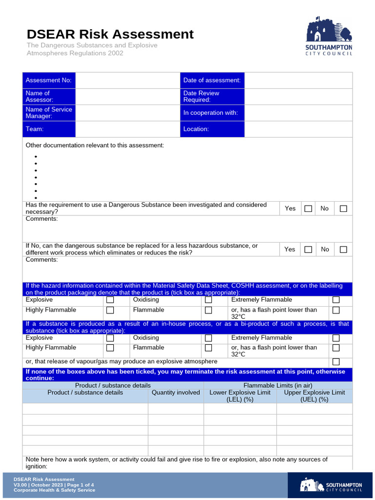 Dsear Risk Assessment v3 00 Oct 2023 | PDF | Occupational Safety And ...