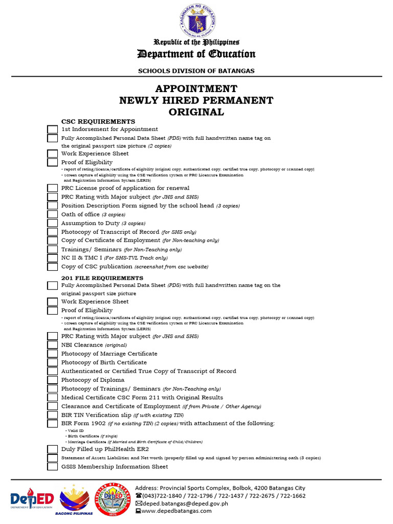 CSE Appointment Requirements Checklist | PDF | Birth Certificate ...