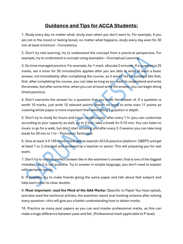 Guidance and Tips For ACCA Students 1747923230 | PDF | Cognitive ...