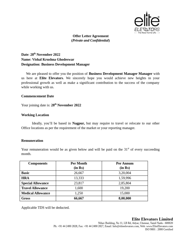 Digital Offer Letter Vishal Krushna - 28 Nov | PDF | Indemnity | Employment
