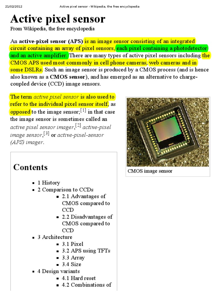 Active Pixel Sensor - Wikipedia, The Free Encyclopedia | Charge Coupled ...