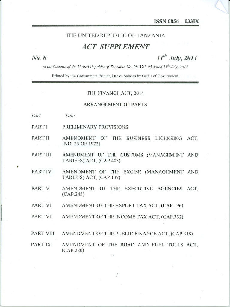Finance Act 2014 Amendment of Schedule of Business Licensing Act | PDF