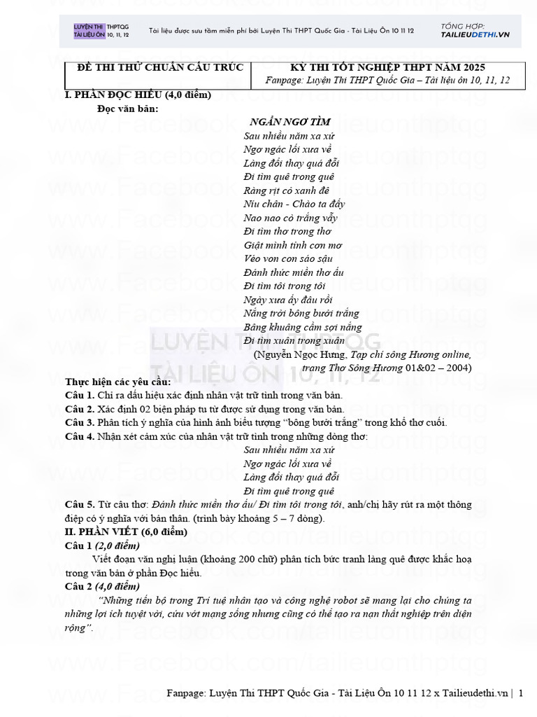 Đề Thi Văn THPT | PDF