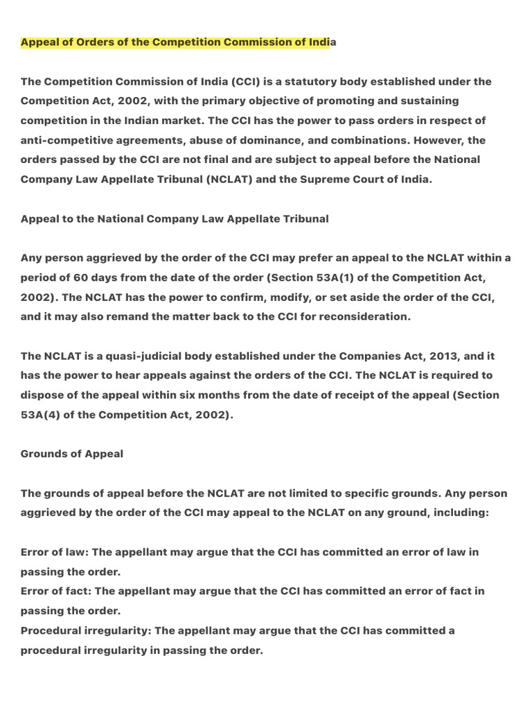 Appeal Process for CCI Orders | PDF | Appeal | Appellate Court